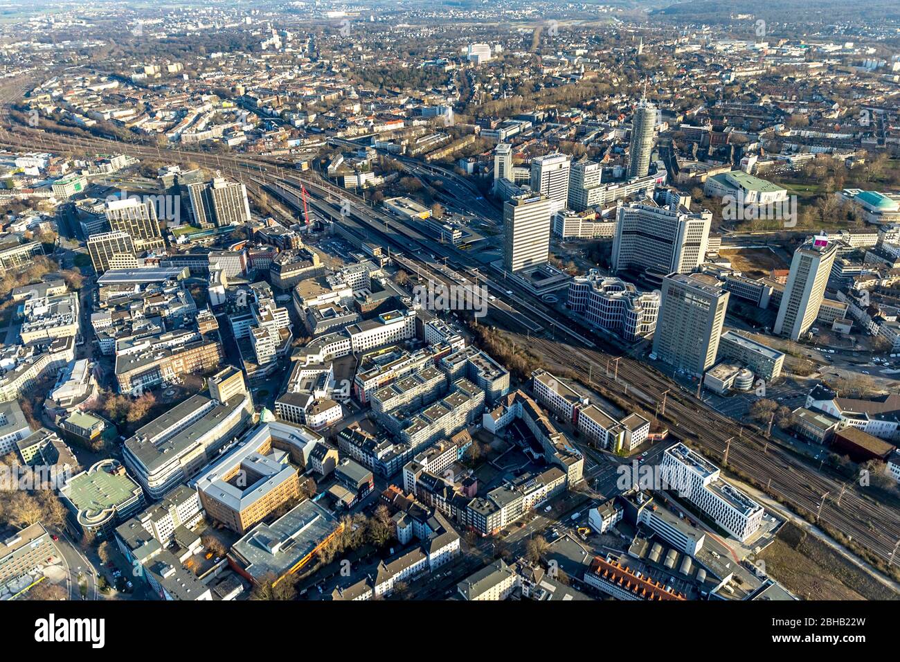 Aerial view, central station, Lindenstraße, Hans-Toussaint-Platz, Essen ...