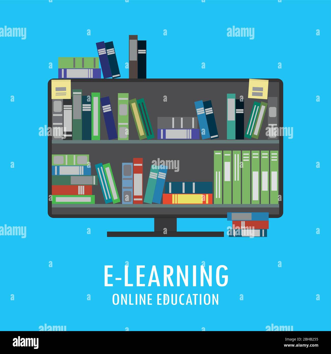 Books on monitor screen,online library,education concept flat design ...