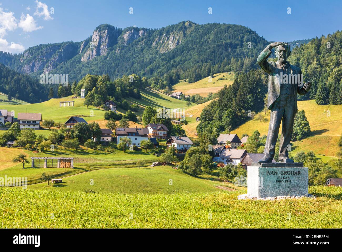Statue of Ivan Grohar and the slovenian village of Spodnja Sorica ...