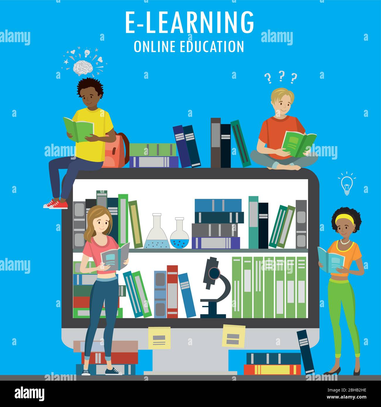 Cartoon people different races read books,learning process and ...