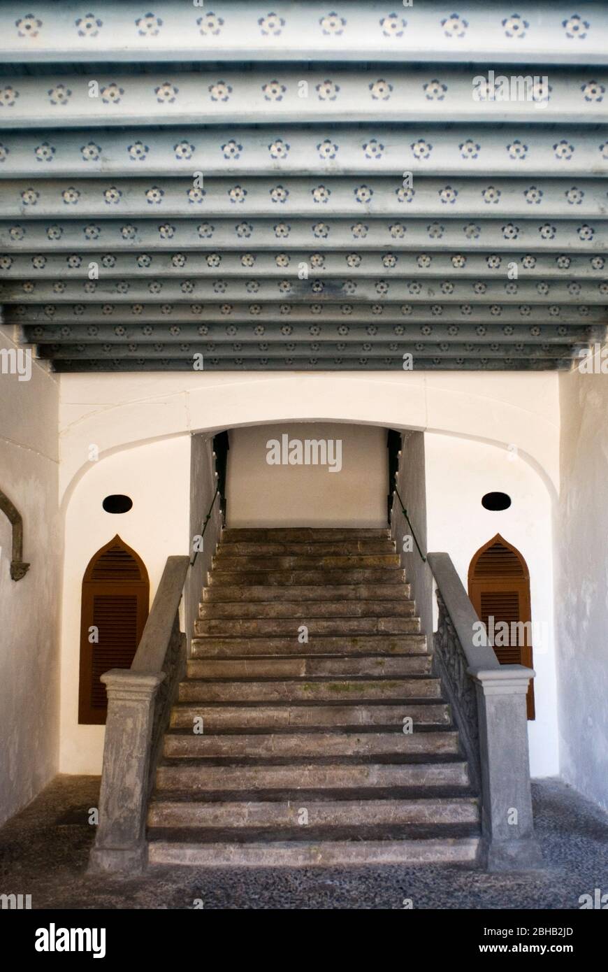 Staircase and hall of a typical stately home in the city of Dalt Vila ...