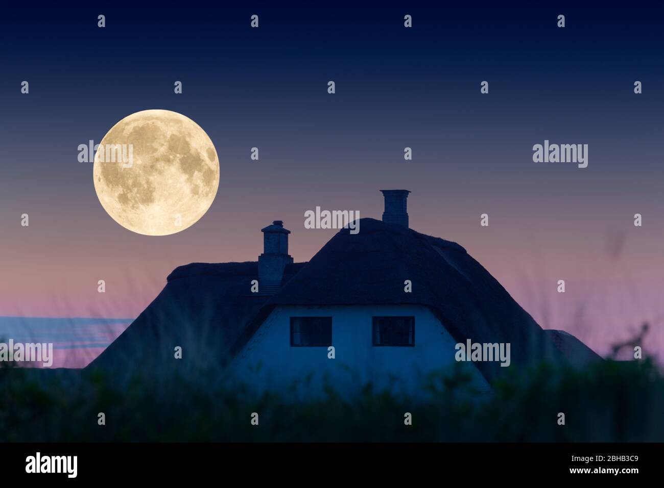 Denmark, Jutland, Ringkøbing Fjord, Blue Hour at Nymindegab Stock Photo ...