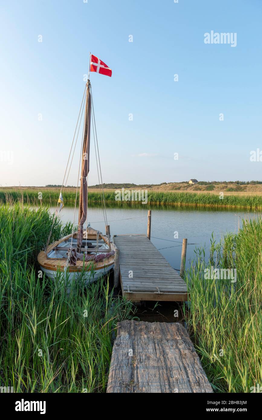 Denmark, Jutland, Ringkobing Fjord, boat dock at Nymindegab Stock Photo ...
