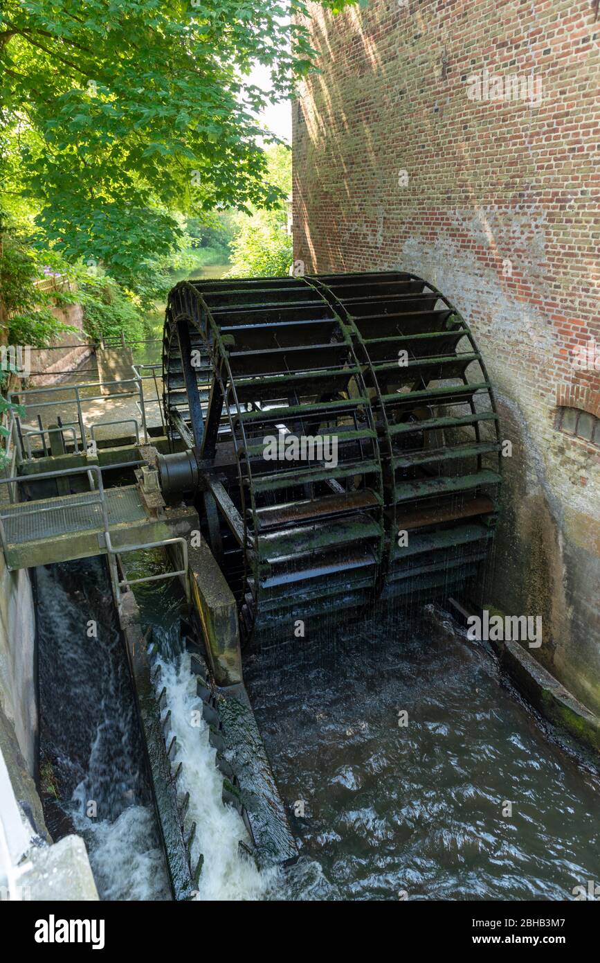 Denmark, Jutland, Ribe (oldest city in Denmark), waterwheel in the old ...