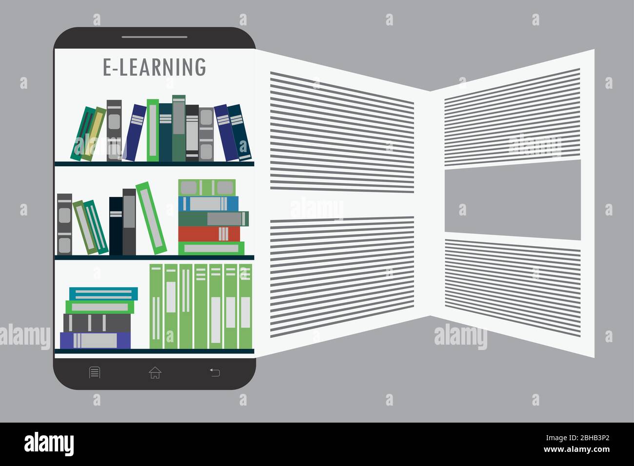 Smartphone with book application on screen,library on the screen of ...