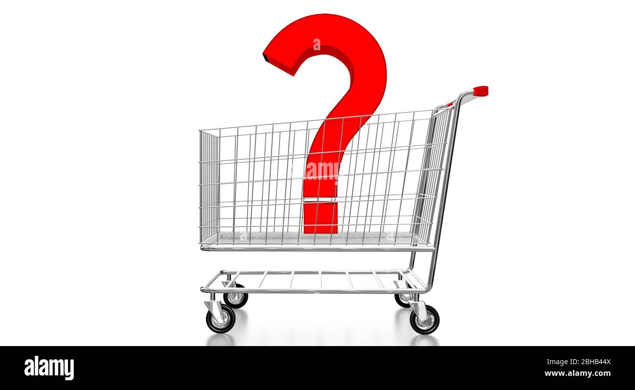 Shopping cart and question mark - 3D illustration Stock Photo - Alamy