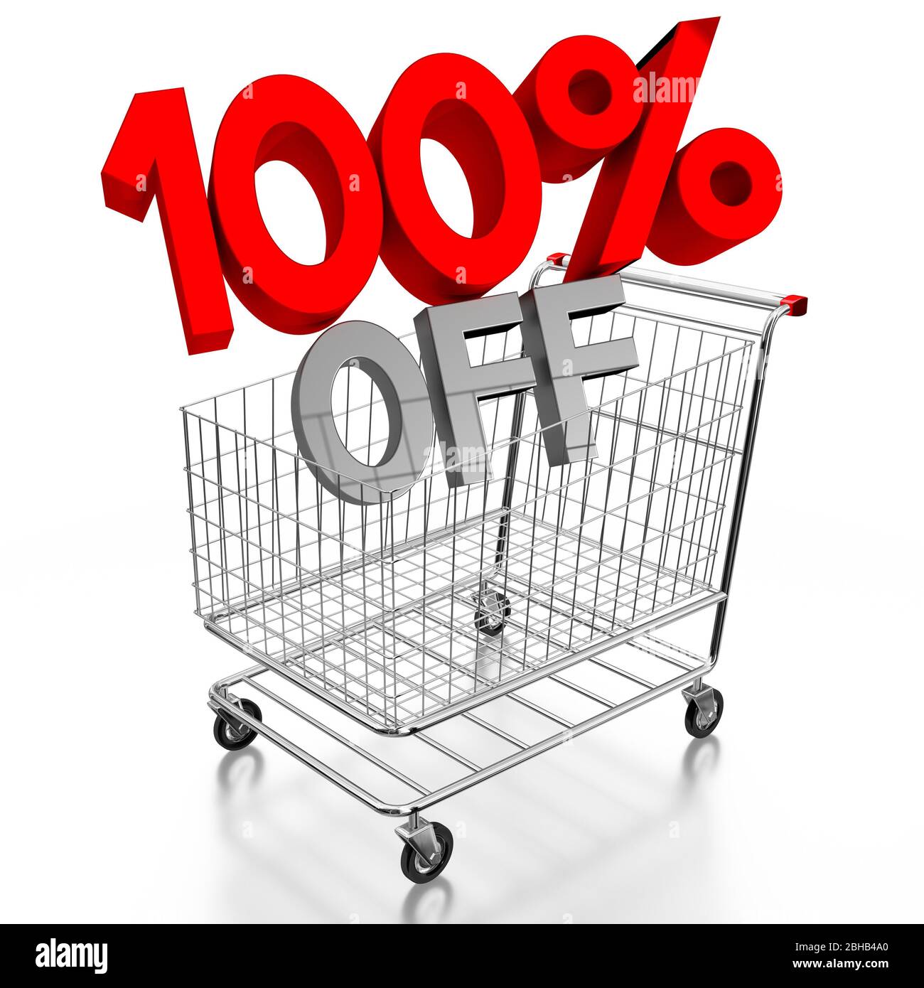100% off, shopping cart - 3D illustration Stock Photo - Alamy