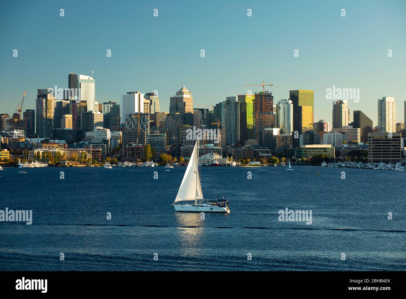 Sailboat and waterfront skyline of Seattle, Washington State, USA Stock ...