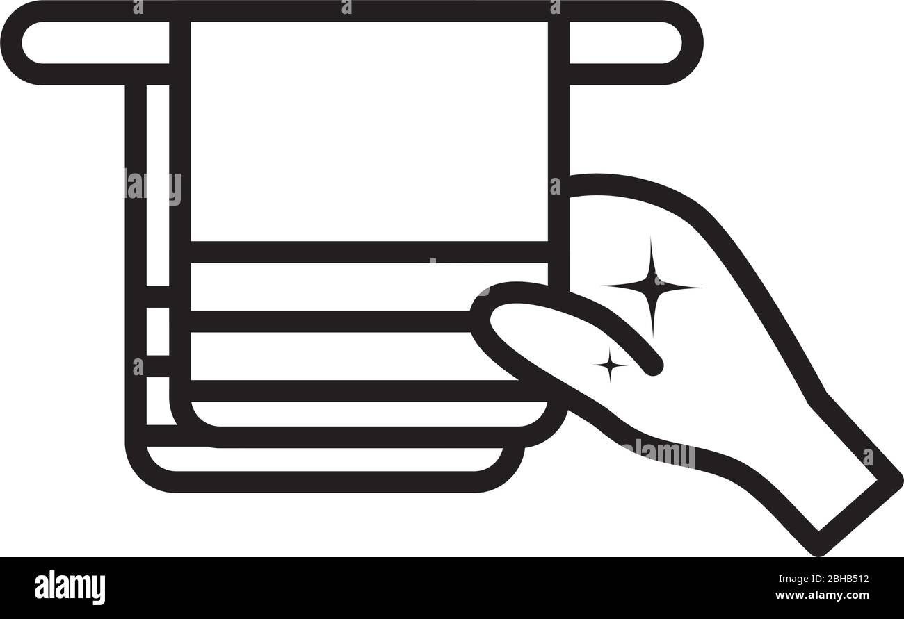 hand towel and hand icon over white background, line style, vector ...