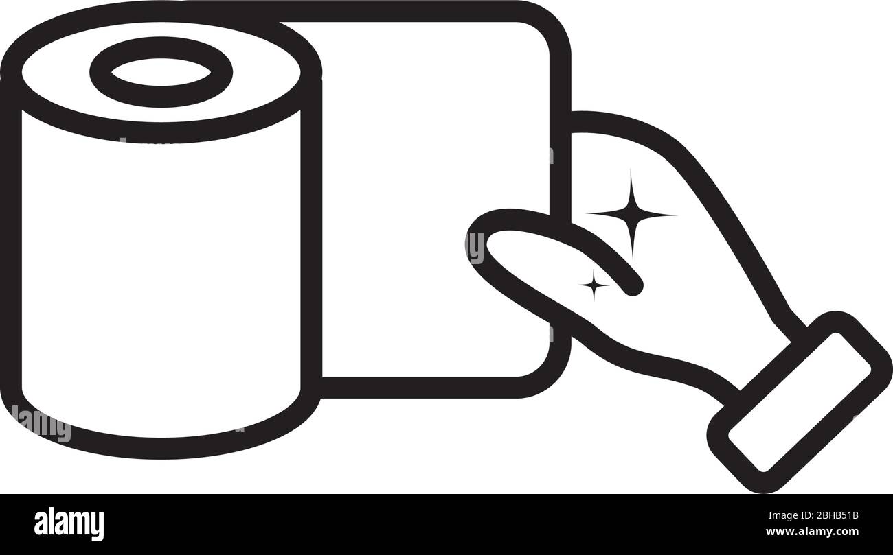 hand and toilet paper icon over white background, line style, vector ...