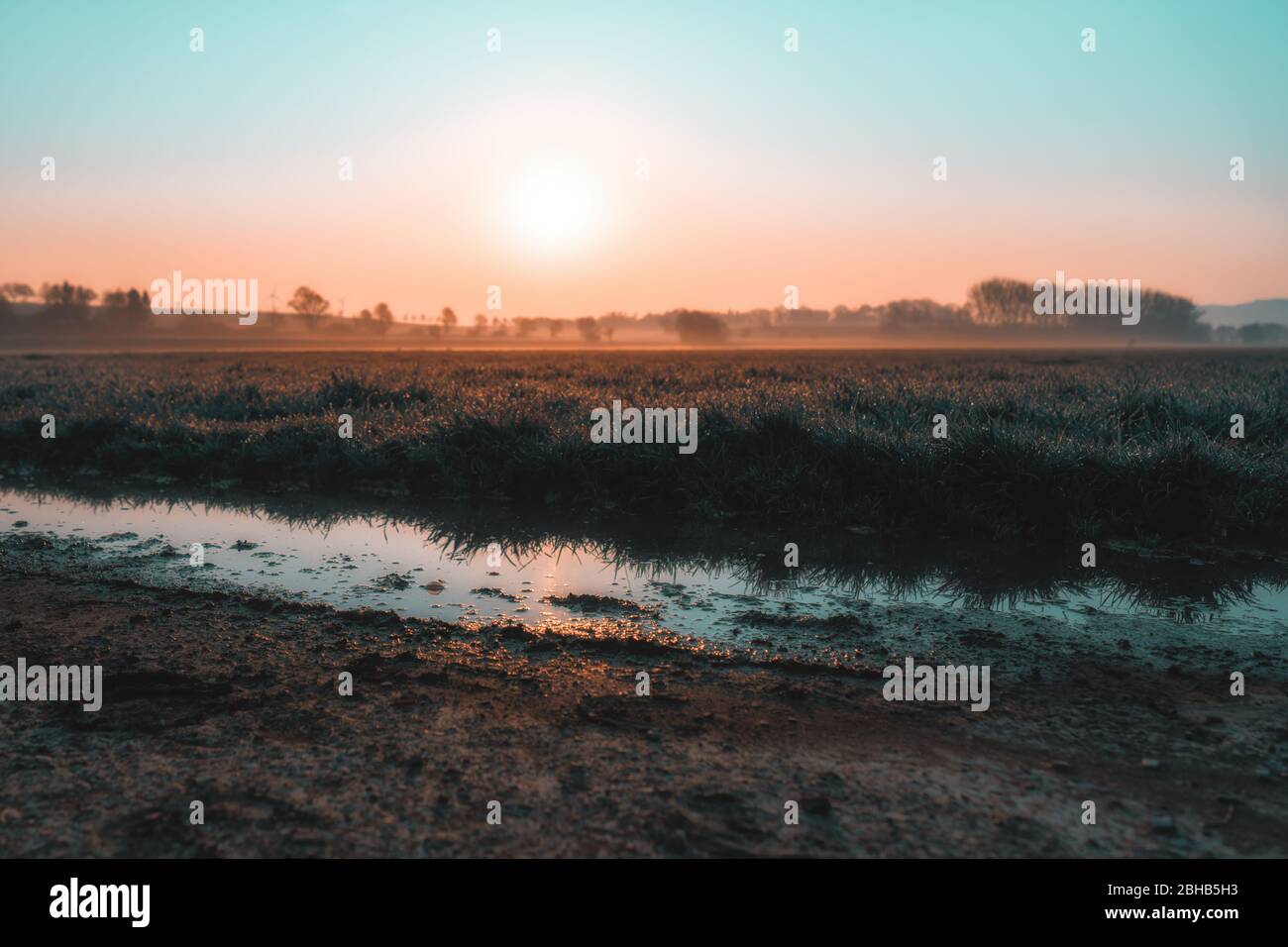 Reflection sun on puddle field hi-res stock photography and images - Alamy