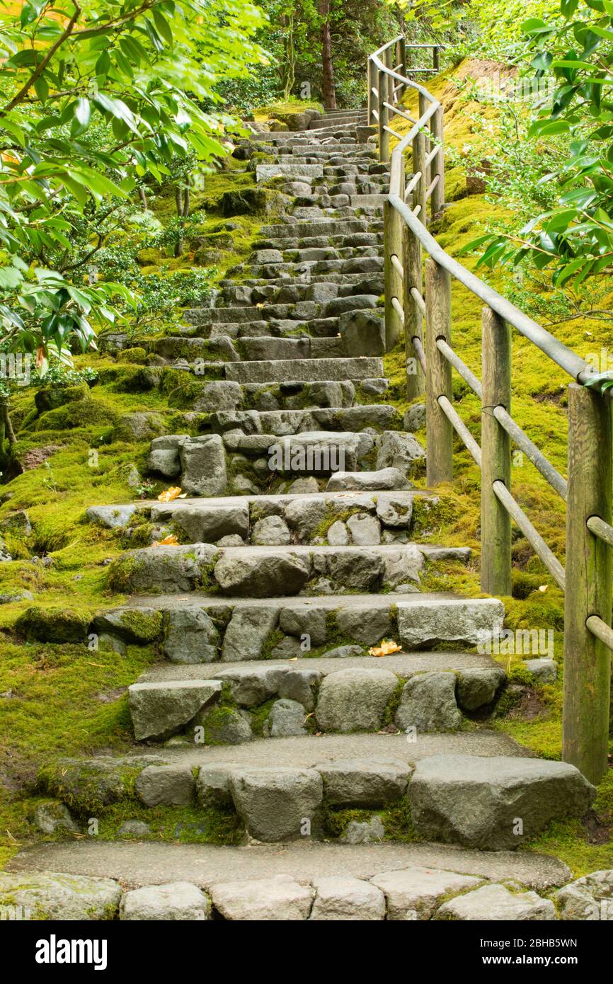 Stairs in Japanese Garden, Portland, Oregon, USA Stock Photo - Alamy