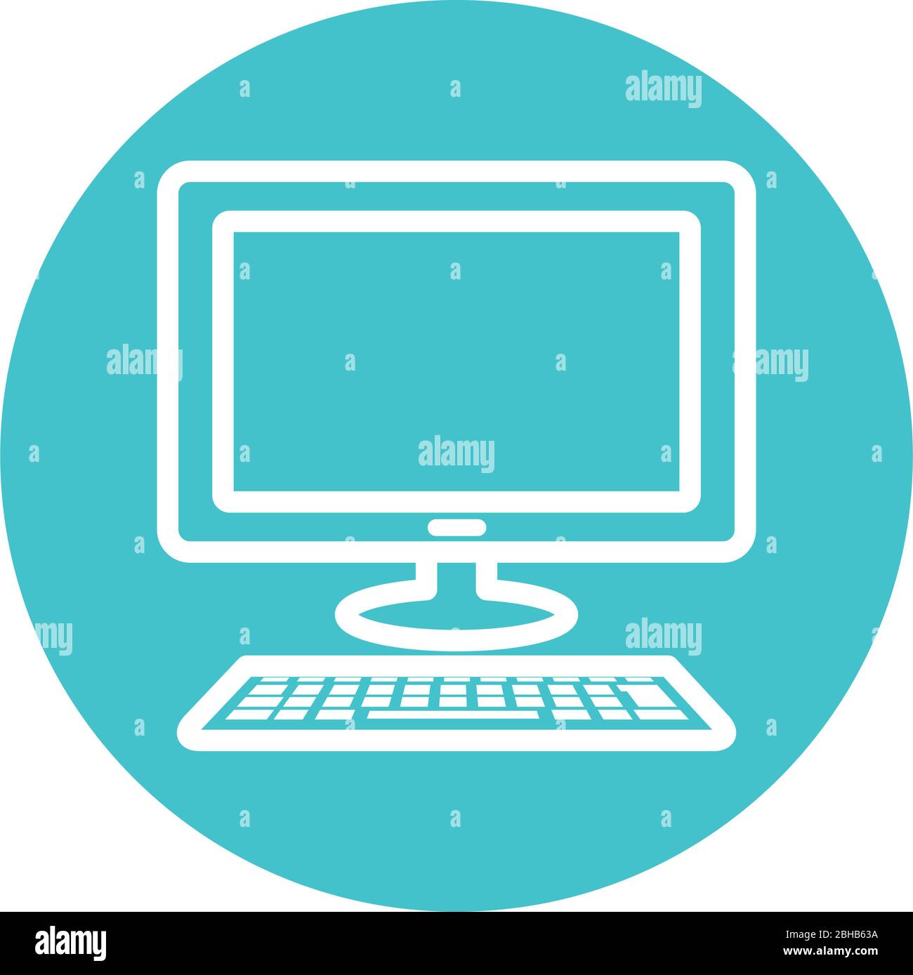 computer and keyboard icon over white background, block line style ...