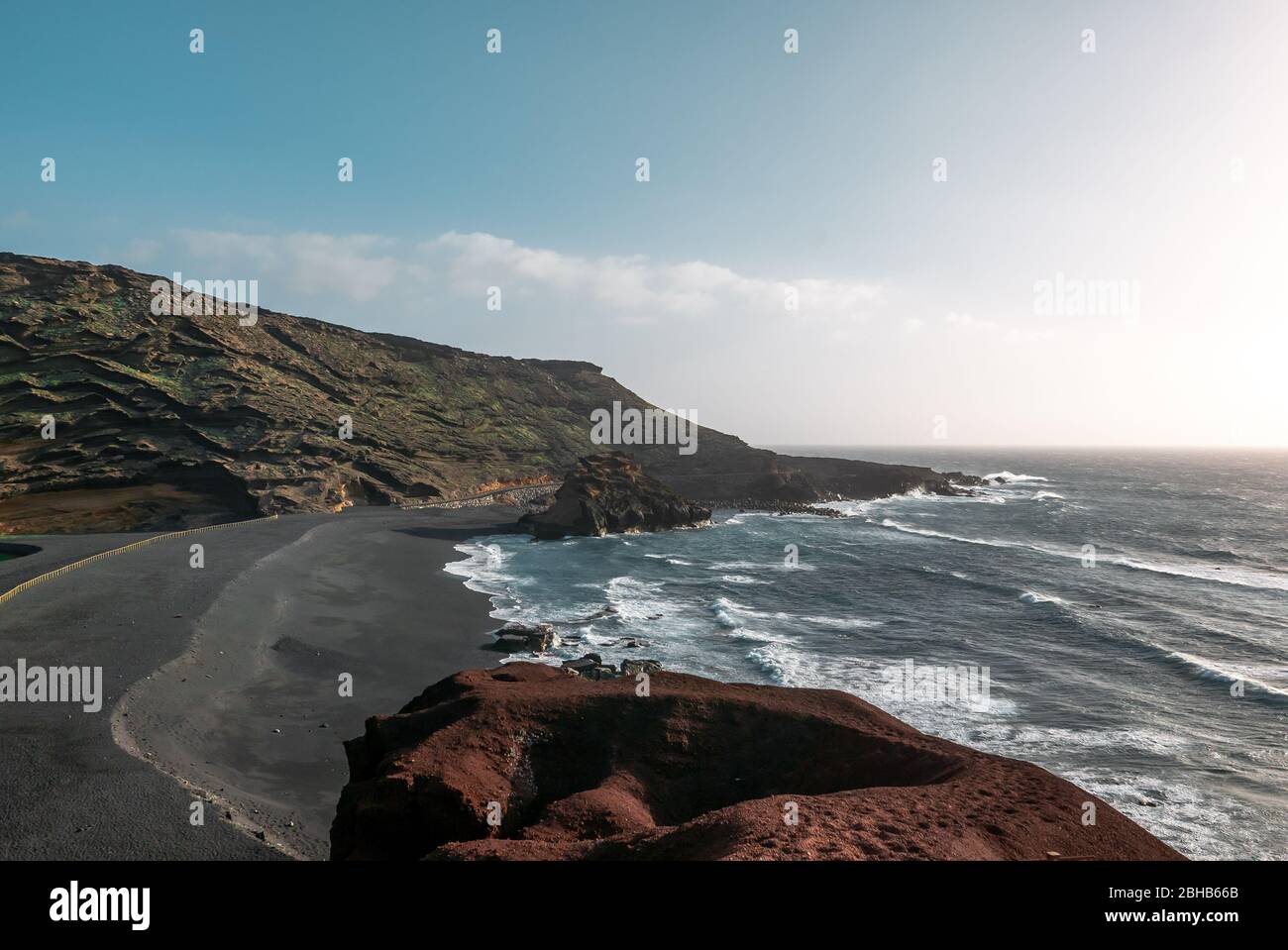 Beautiful atlantic view with black sand from Lanzarote, Canary Islands ...
