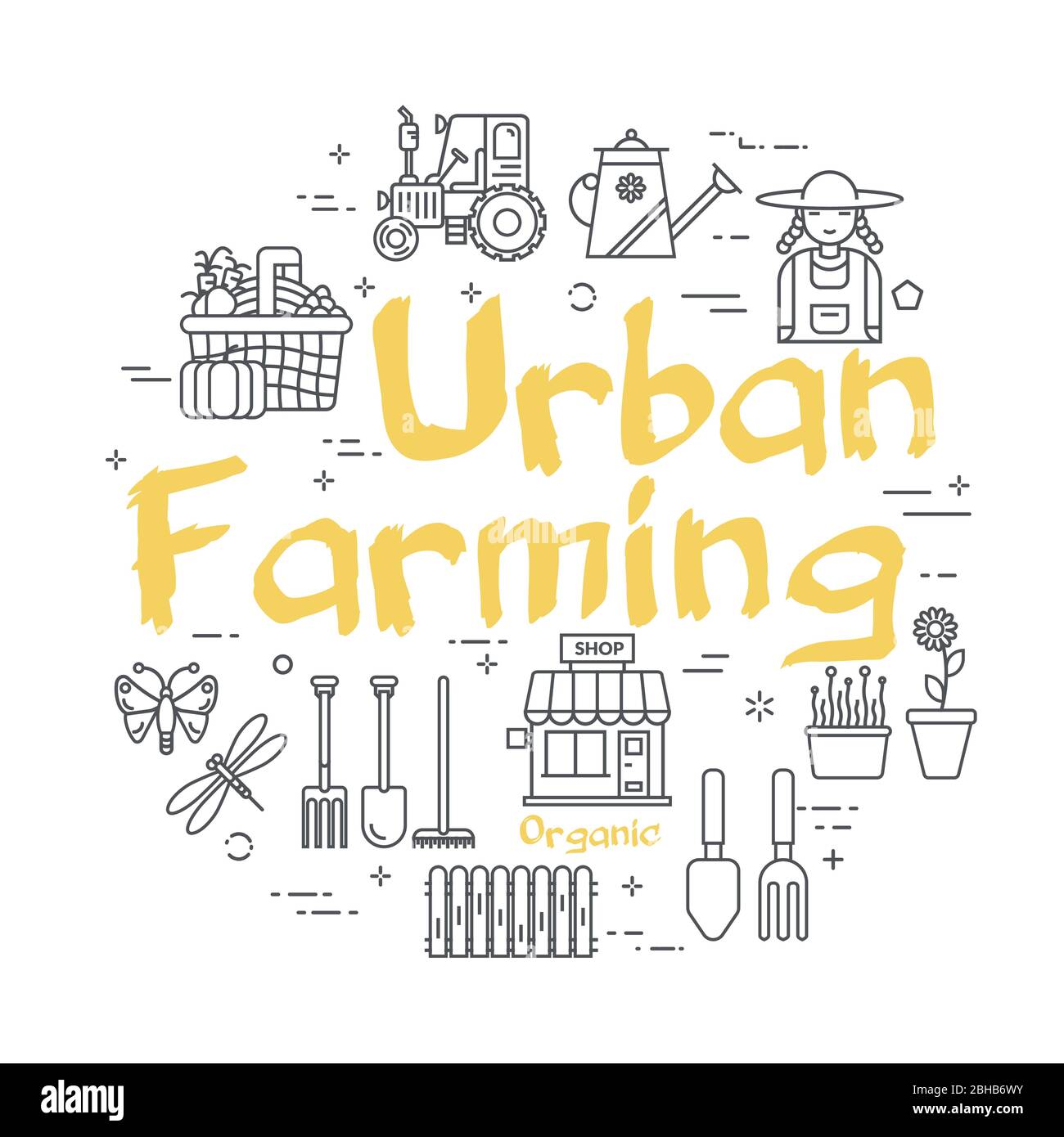 Vector linear banner with yellow sign Urban Farming Stock Vector Image ...