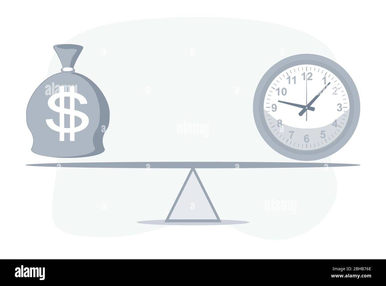 Clock and bag with dollar symbol on seesaw. Money and time balance ...