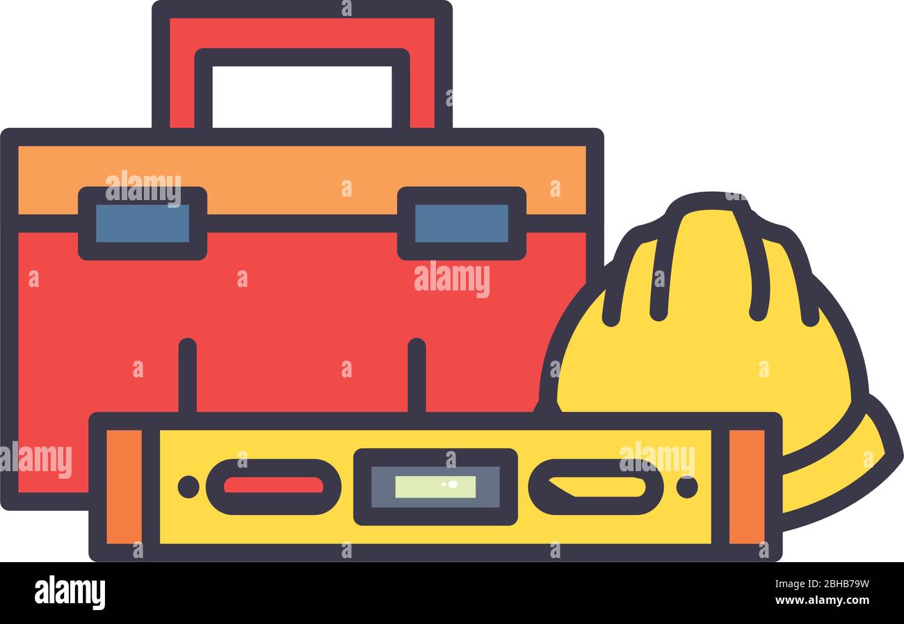 helmet and tox boxes fill style icon design of Construction working ...