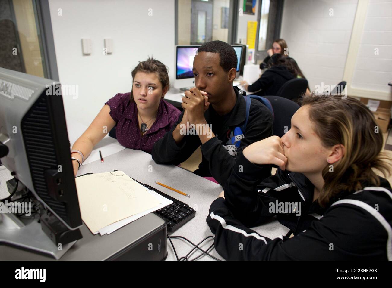 Manor, Texas USA, May 11, 2010: High school students work together on ...