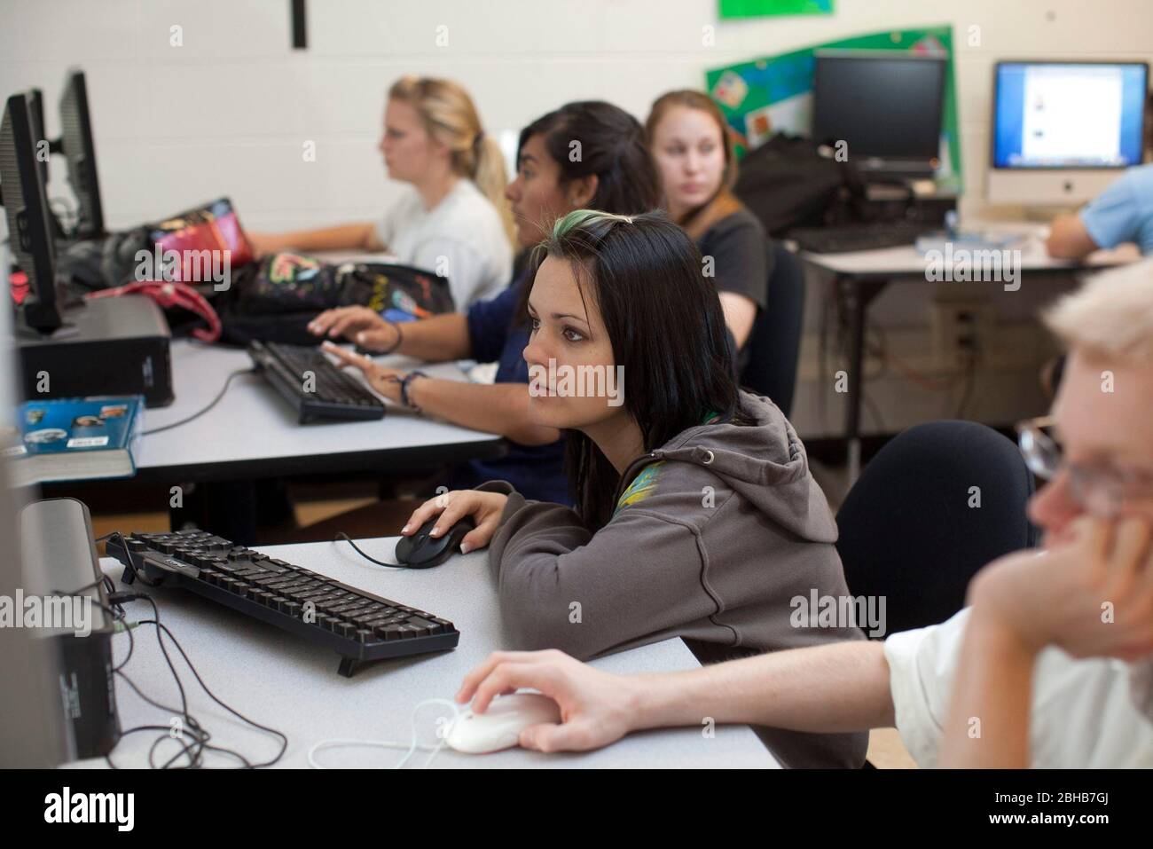 Manor, Texas USA, May 11, 2010: High school students in computer lab at ...