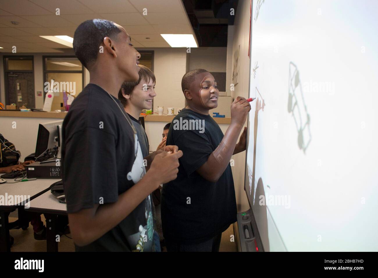 Manor Texas USA, May 12 2010: Students using a projection screen to ...