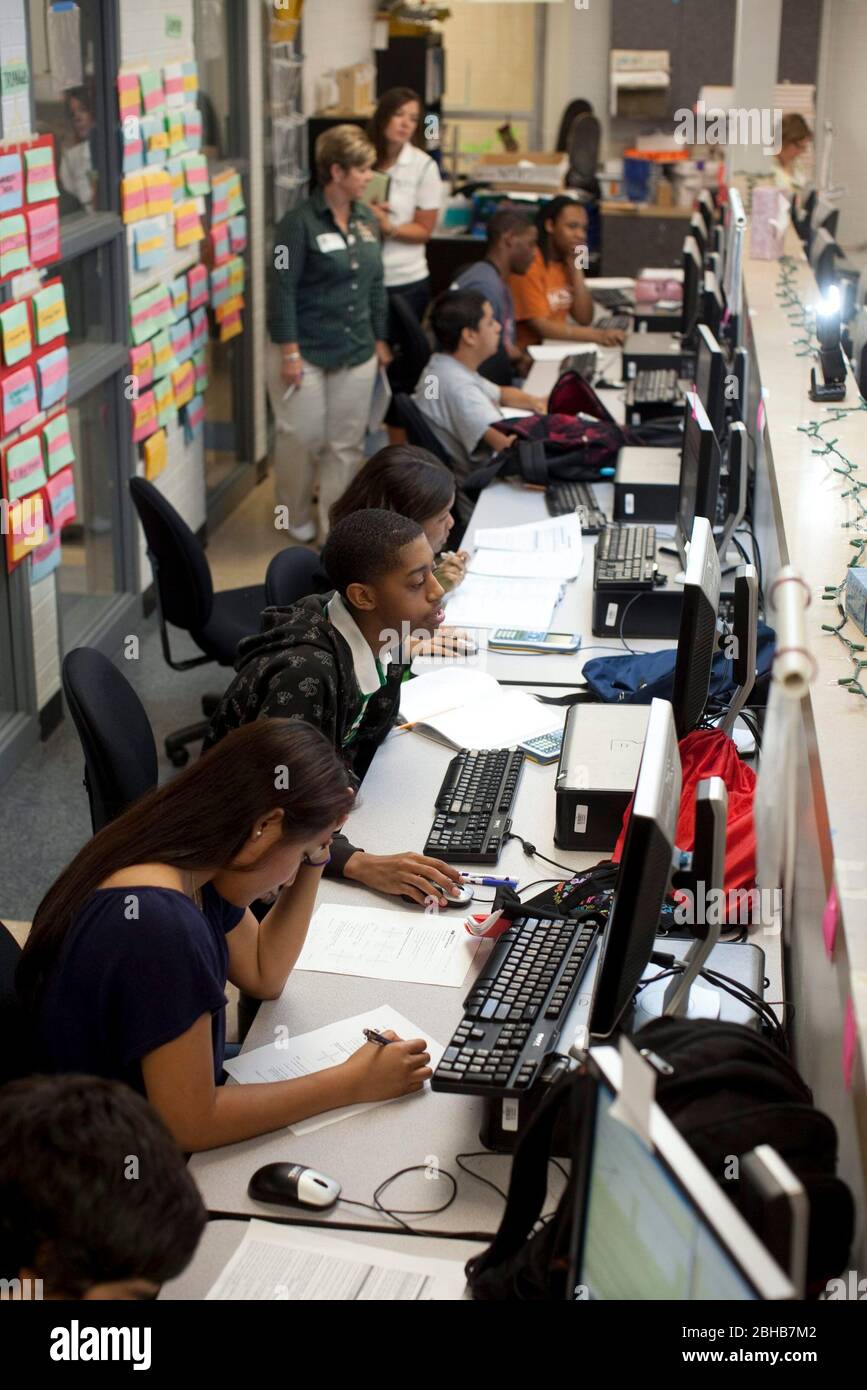 Manor, Texas USA, May 11, 2010: High school students in computer lab at ...