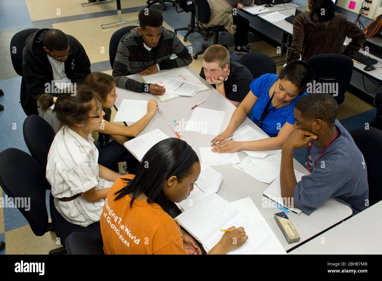 Manor, Texas USA, May 11, 2010: Female mathematics teacher (in blue ...