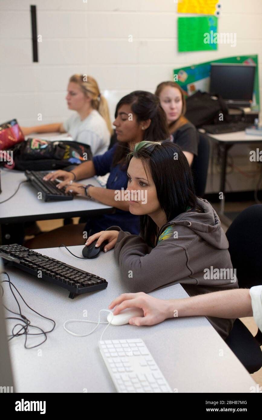 Manor, Texas USA, May 11, 2010: High school students in computer lab at ...