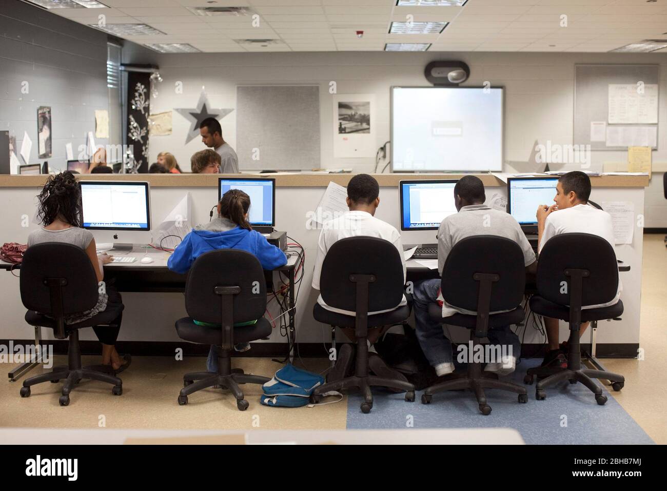 Manor, Texas USA, May 11, 2010: High school students in computer lab at ...