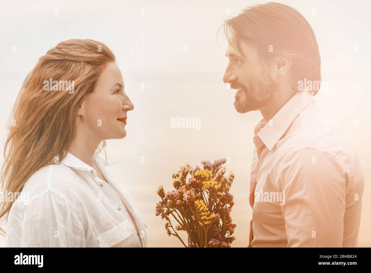 Beautiful couple flowers smile, great design for a Stock Photo - Alamy
