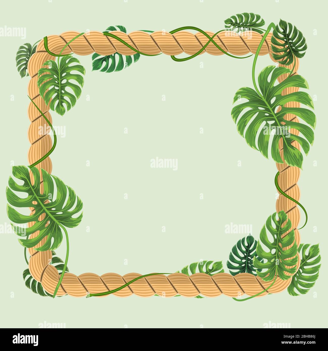 Rectangle Frame border made with Tropical leaves. Watercolor style flat ...