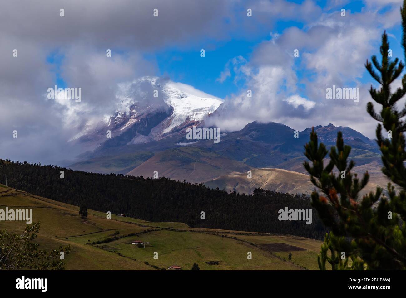 Ecuadorian Andean landscape, Cayambe volcano seen from Pesillo Stock ...