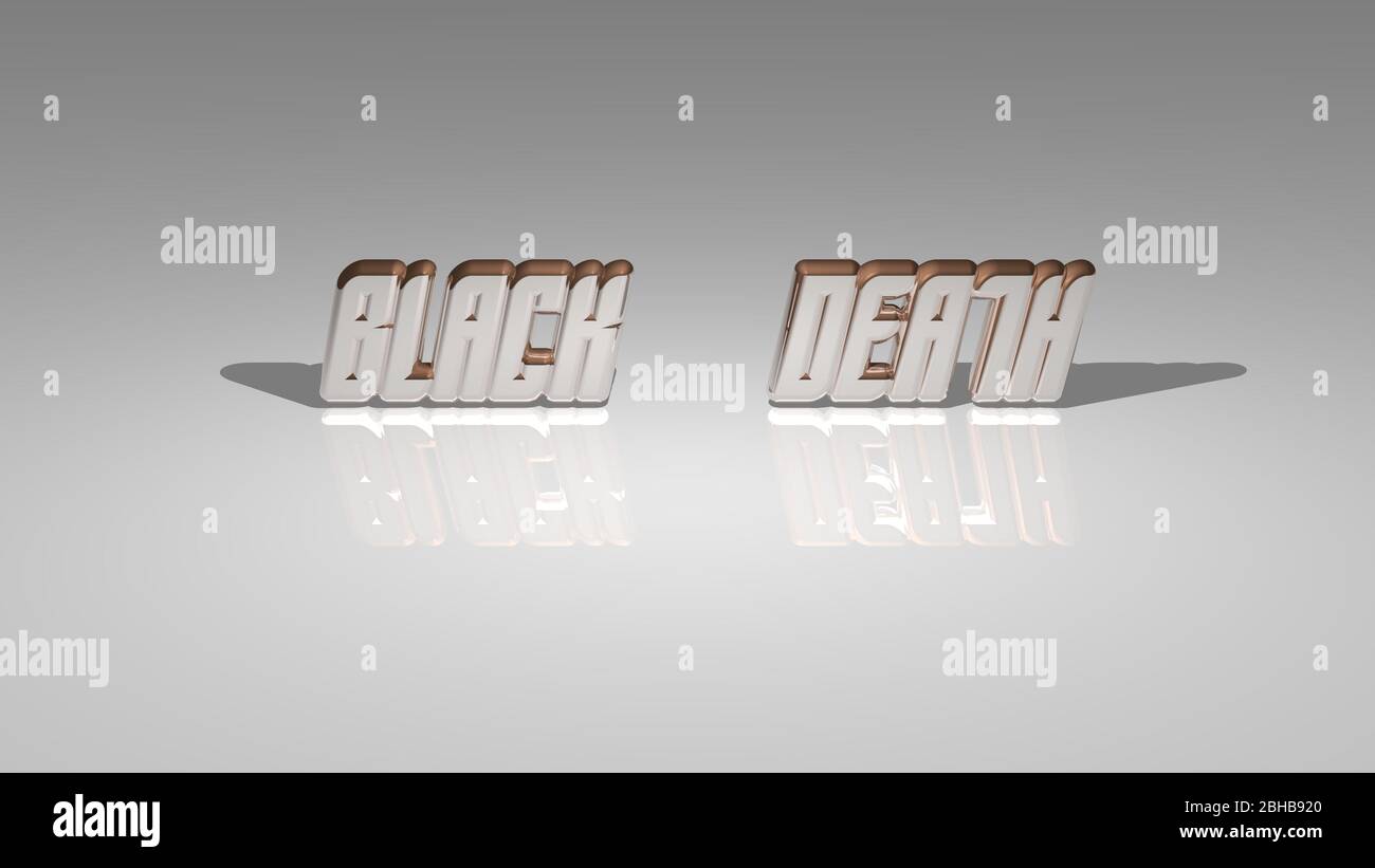 3D metallic text of Black Death rendered with light perspective and ...