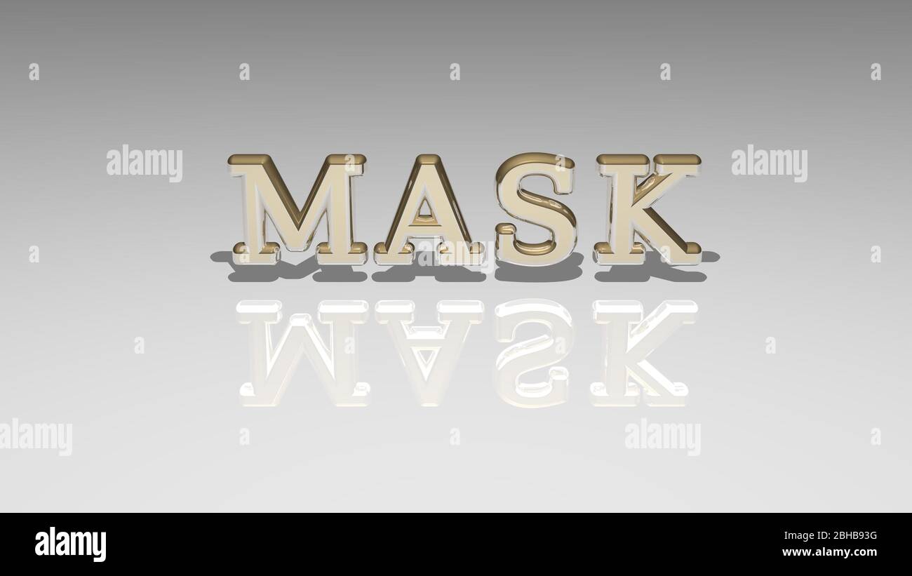 3D illustration of metallic MASK text with light perspective and ...
