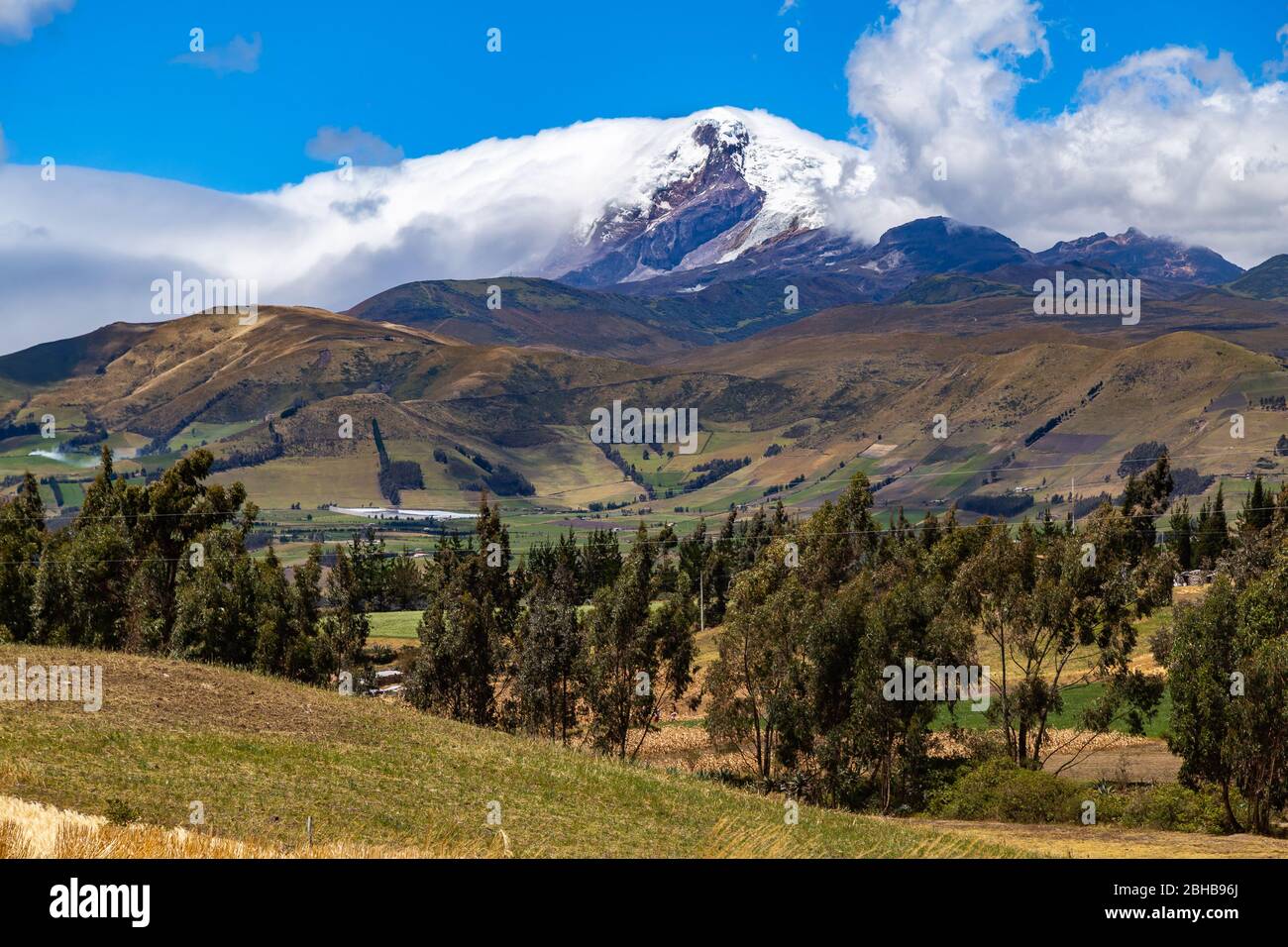 Ecuadorian Andean landscape, Cayambe volcano seen from Pesillo Stock ...