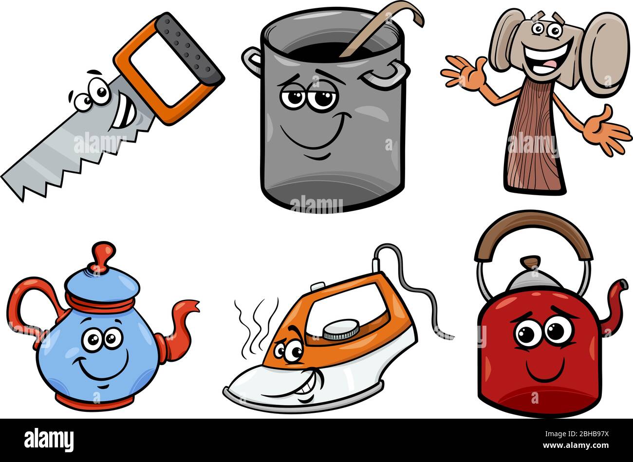Cartoon Illustration of Household and Every Day Objects Characters Clip ...