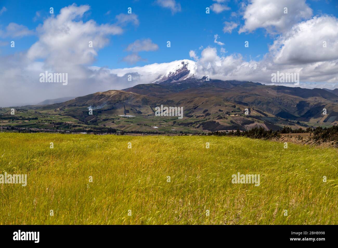 Ecuadorian Andean landscape, Cayambe volcano seen from Pesillo with ...