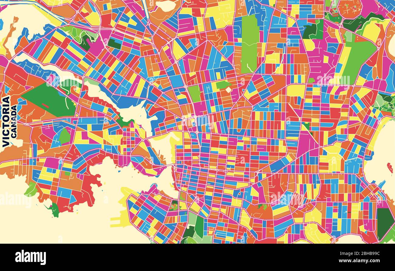 Colorful vector map of Victoria, British Columbia, Canada. Art Map ...