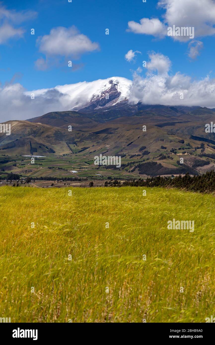 Ecuadorian Andean landscape, Cayambe volcano seen from Pesillo with ...