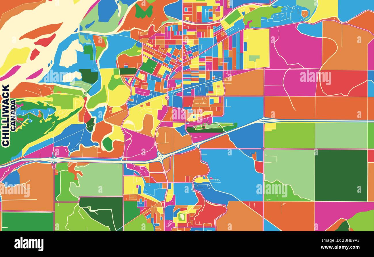 Colorful vector map of Chilliwack, British Columbia, Canada. Art Map ...