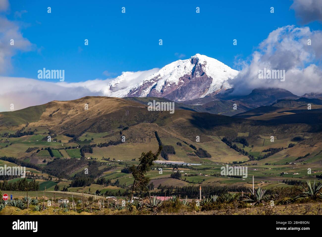 Ecuadorian Andean landscape, Cayambe volcano seen from Pesillo Stock ...