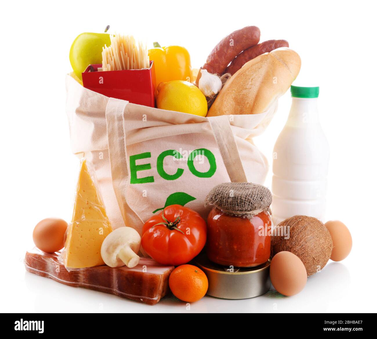 Bag with organic products isolated on white Stock Photo - Alamy