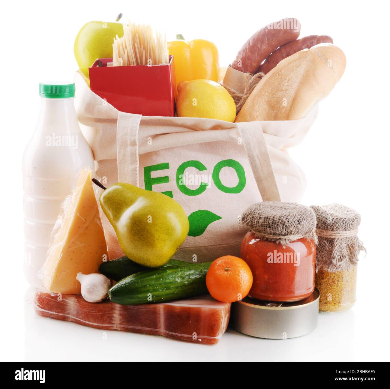 Bag with organic products isolated on white Stock Photo - Alamy