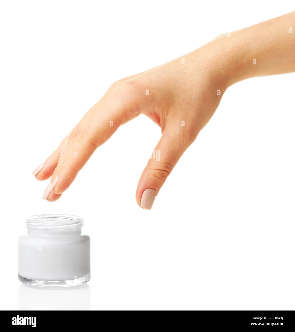 Female hand with jar of cream isolated on white Stock Photo - Alamy