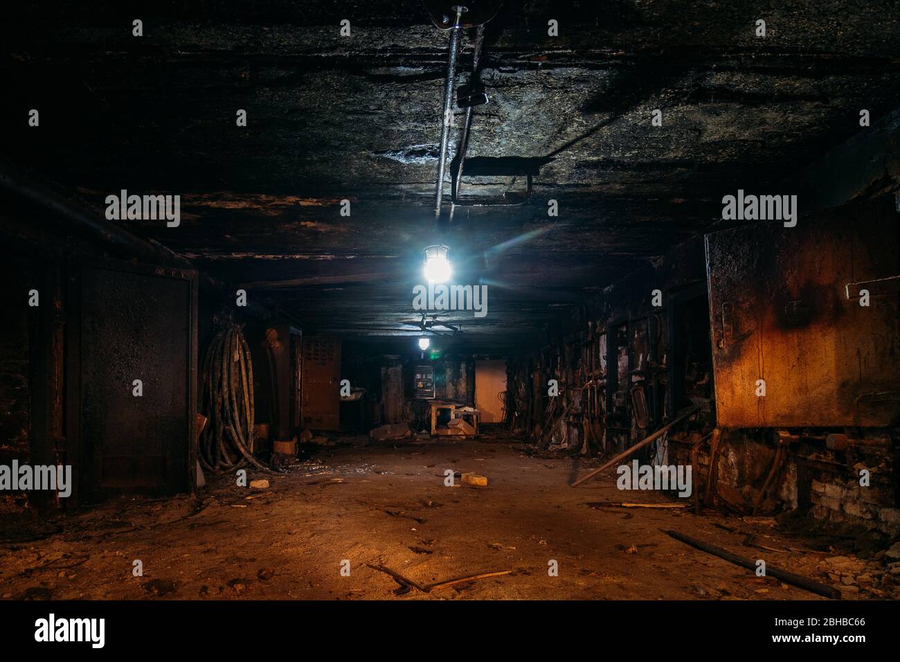 Burnt interior of industrial building. Consequences of fire Stock Photo ...