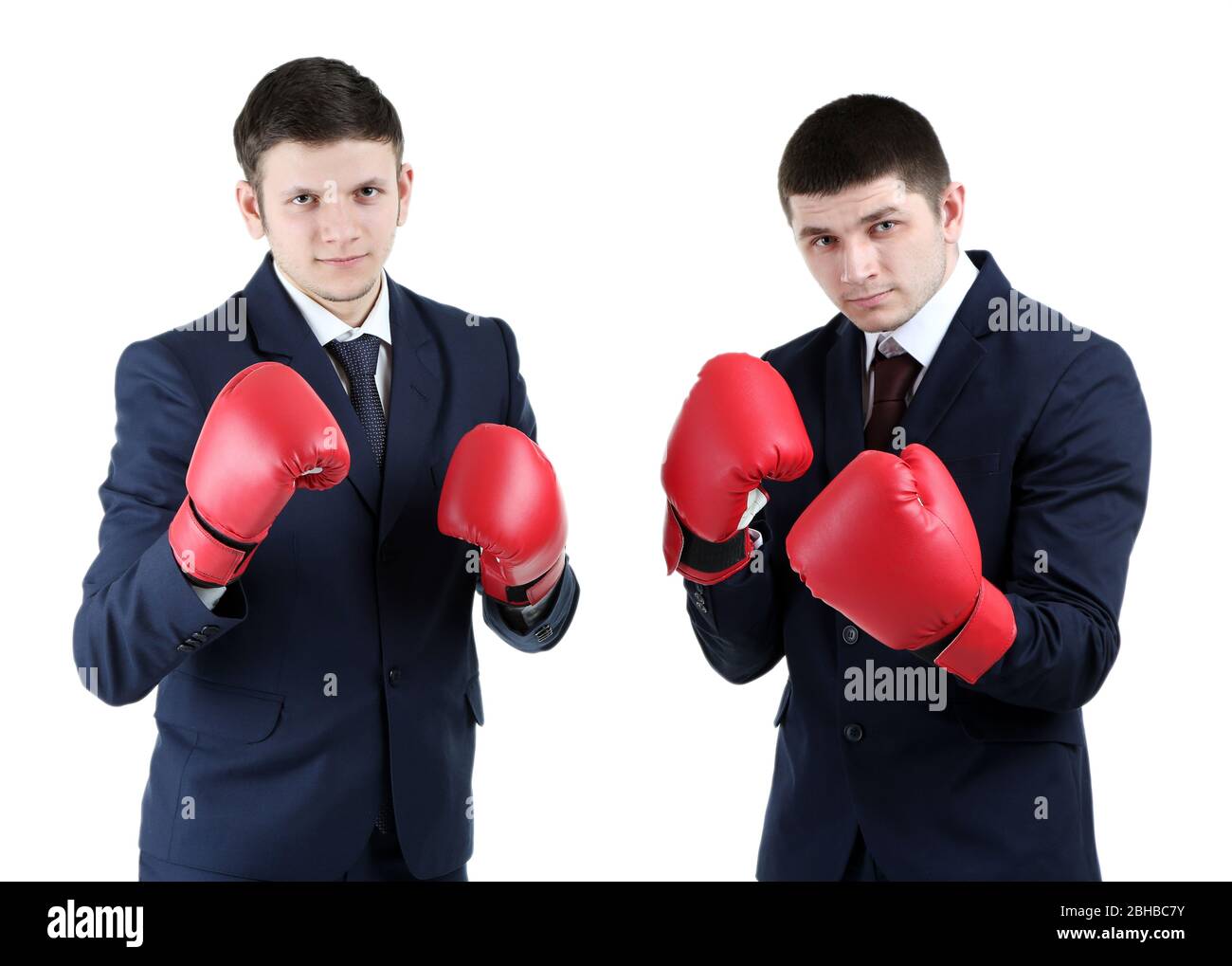 Two handsome businessmen with boxing gloves isolated on white Stock ...