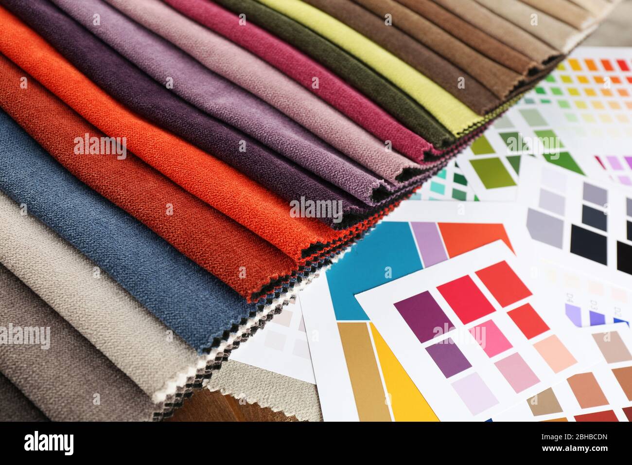 Scraps of colored tissue with palette close up Stock Photo - Alamy