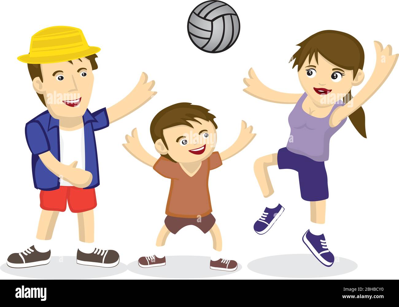 Illustration of a family of three playing volleyball. Concept of family ...