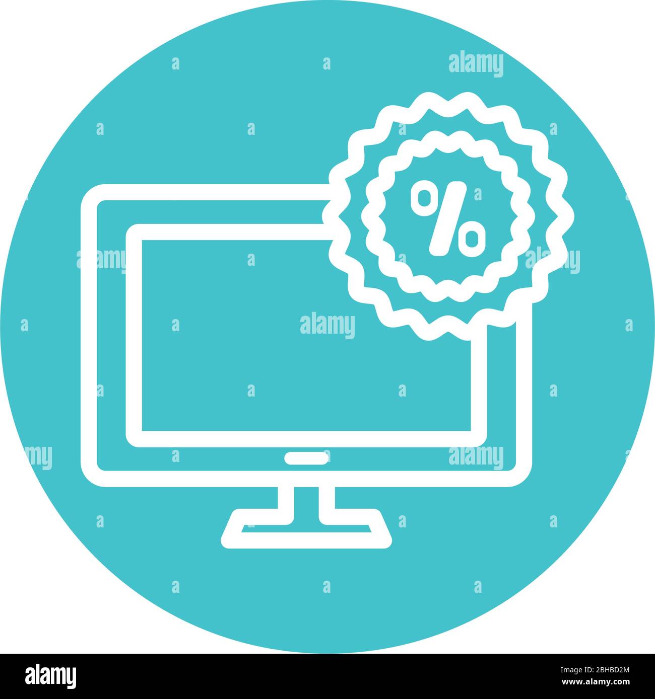 computer monitor and discount seal icon over white background, block ...