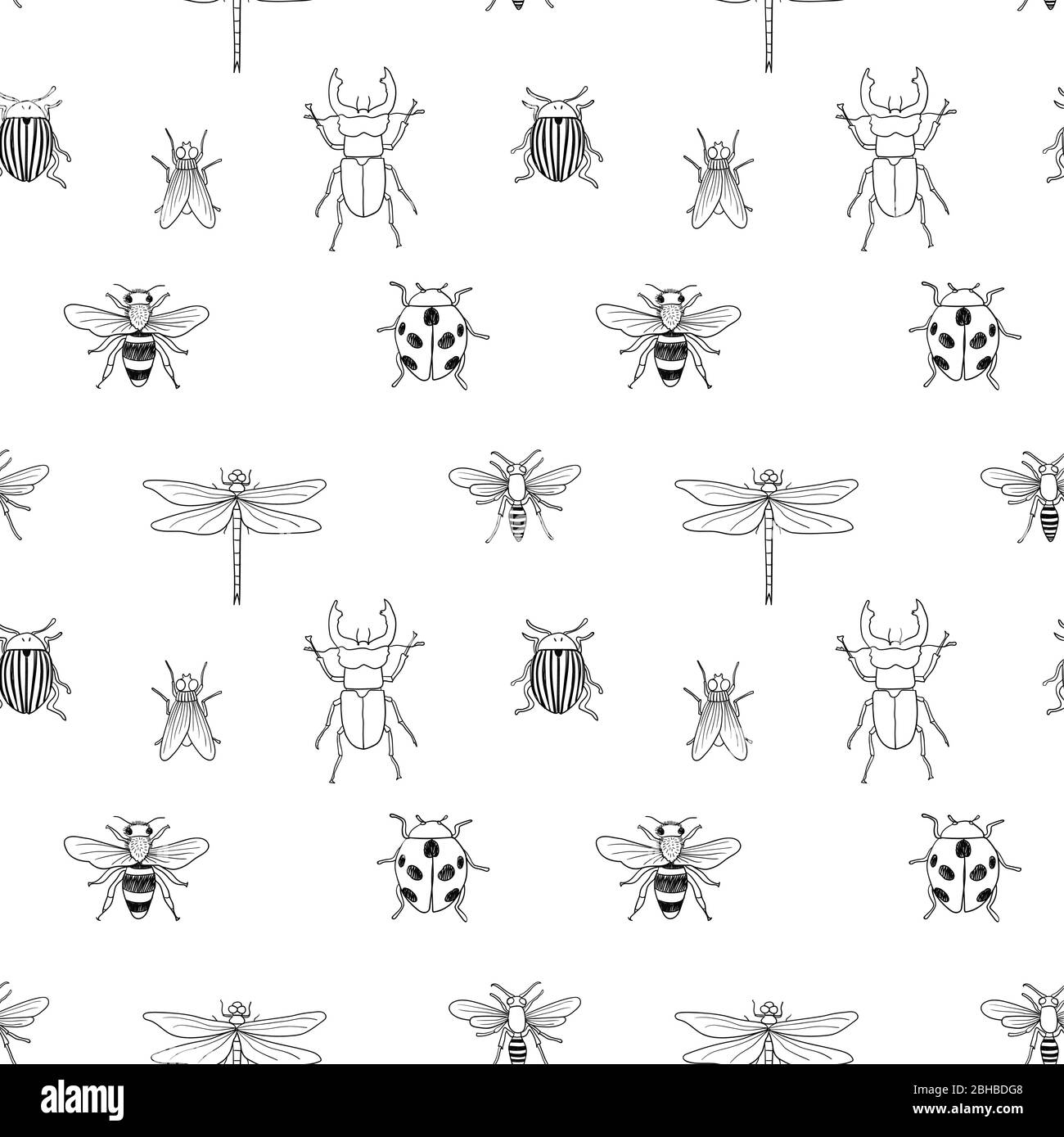 Vector seamless black and white pattern of different hand drawn doodle ...