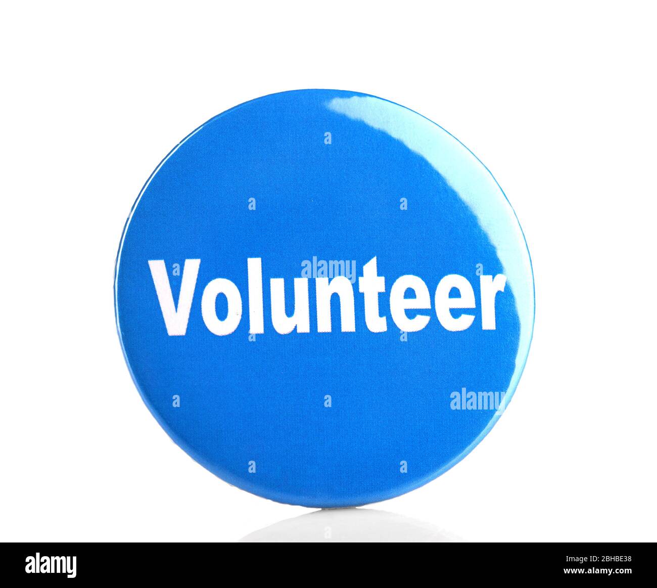 Round volunteer button isolated on white Stock Photo - Alamy